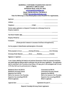 Driveway Permit - Hopewell Township